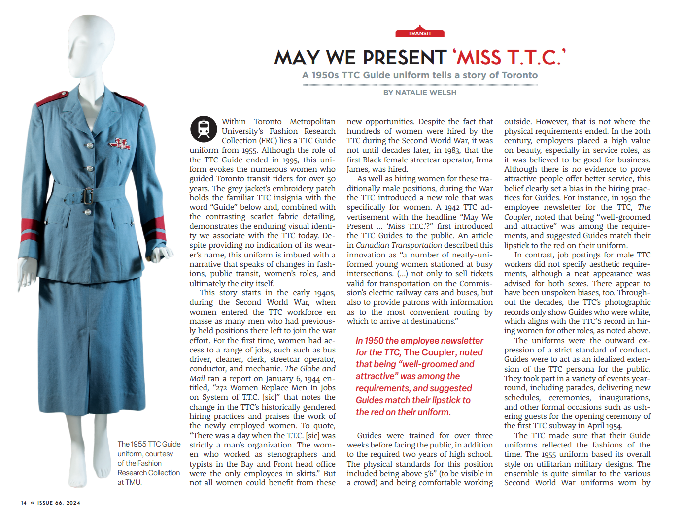 May We Present, Miss TTC! - Heritage Toronto Awards